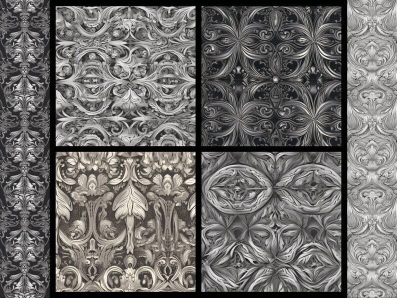 Luxury Silver and Black Digital Papers, 20 Platinum Seamless Patterns ...