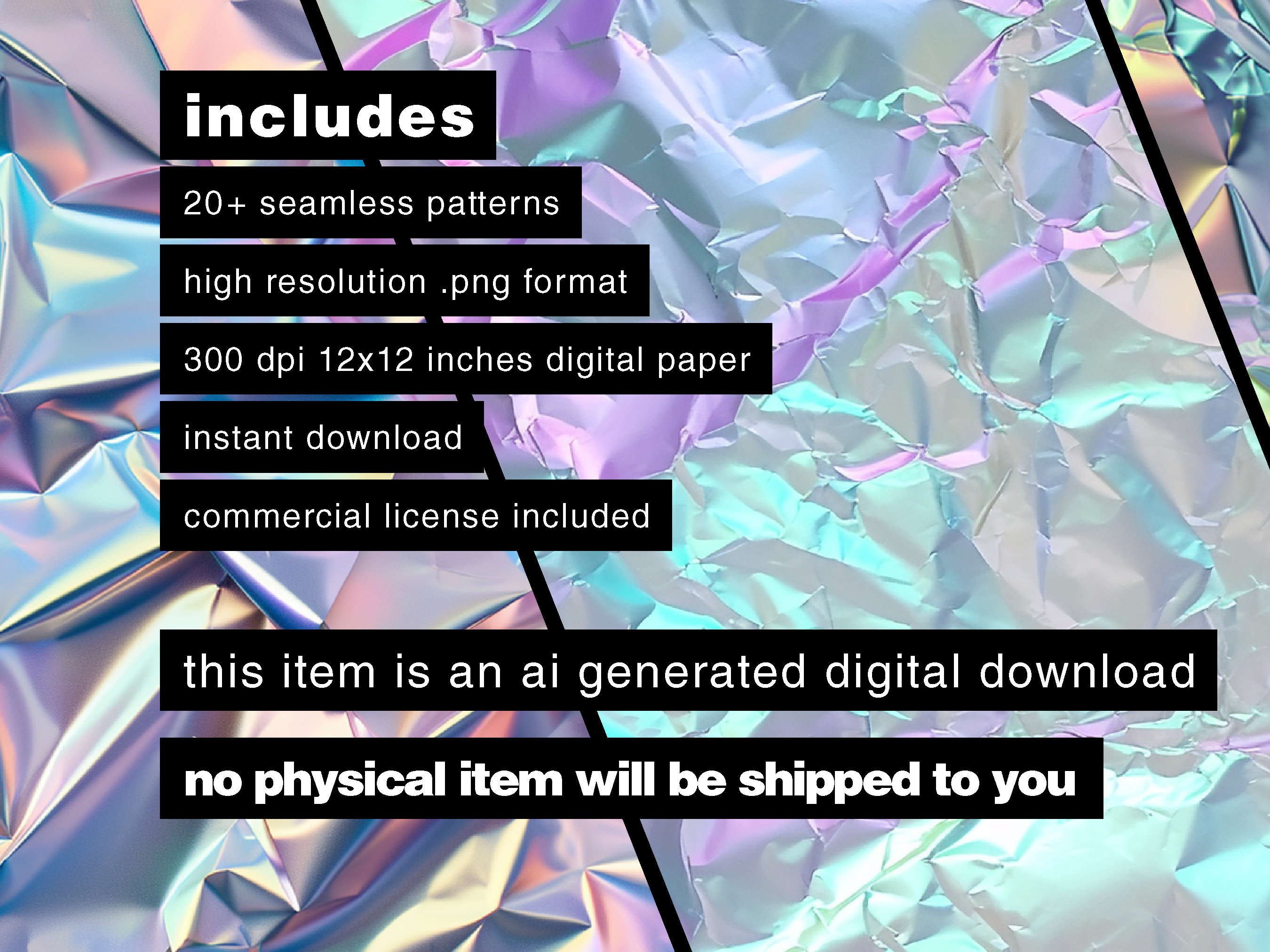 Crumpled Holographic Paper Background Digital Papers Pack Gradient ...