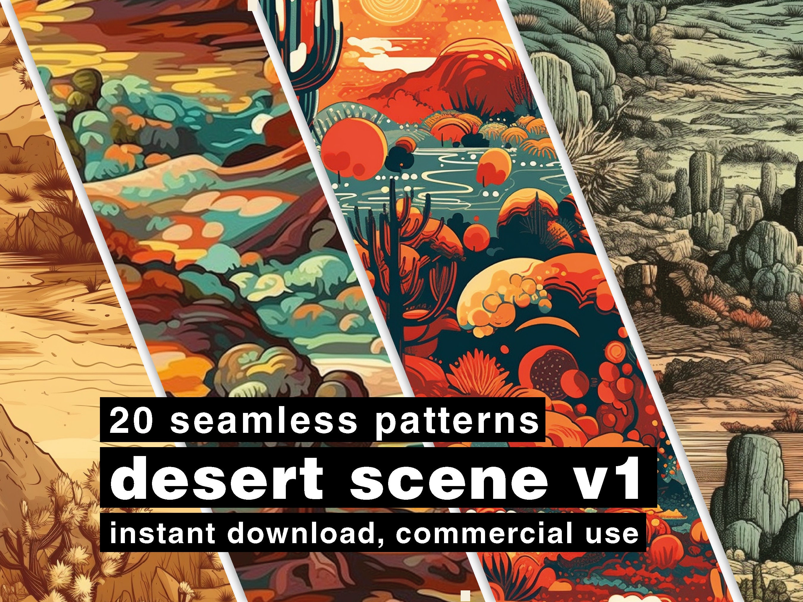 Desert Scene Digital Paper, 20 Landscapes Seamless Patterns, Trendy ...