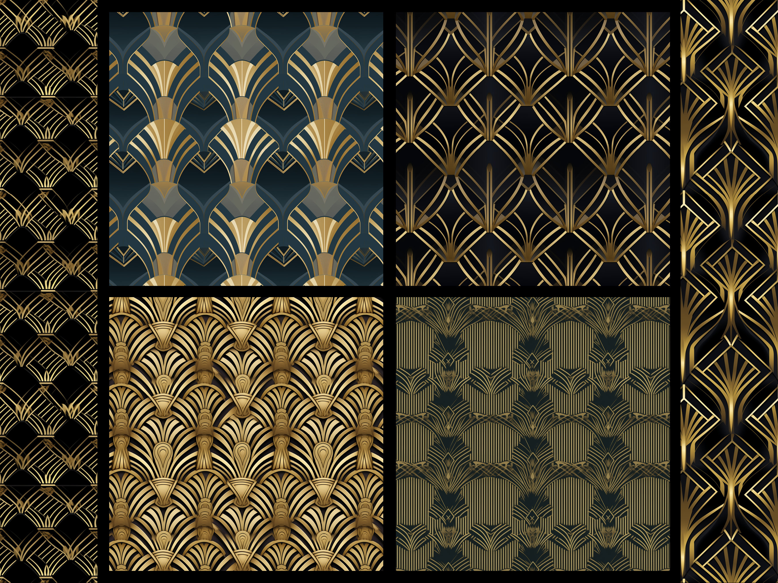 Art Deco Black and Gold Digital Papers Golden Luxury Seamless Pattern ...