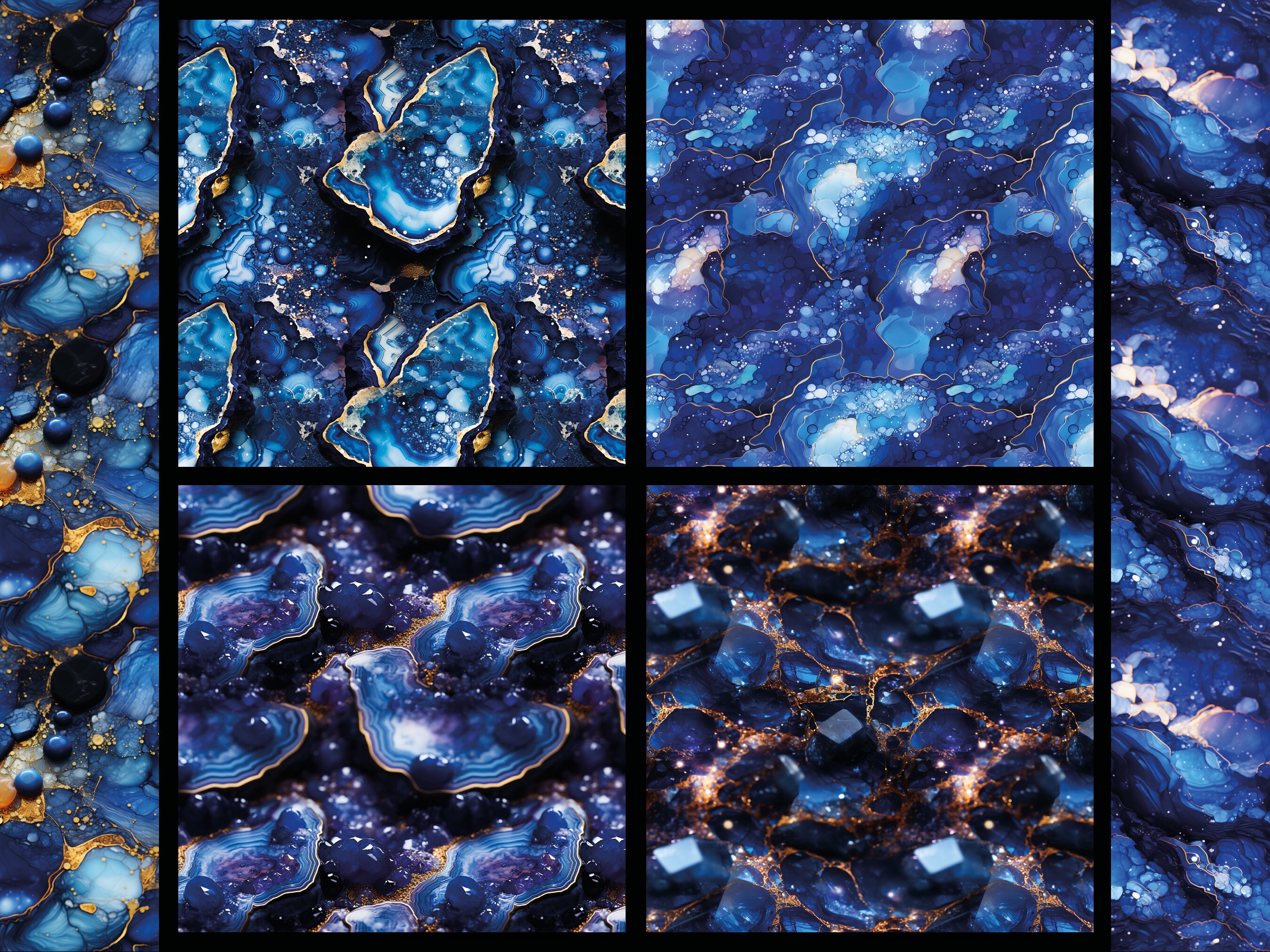Sapphire Geode Digital Papers, Blue Mineral Agate Seamless Pattern ...