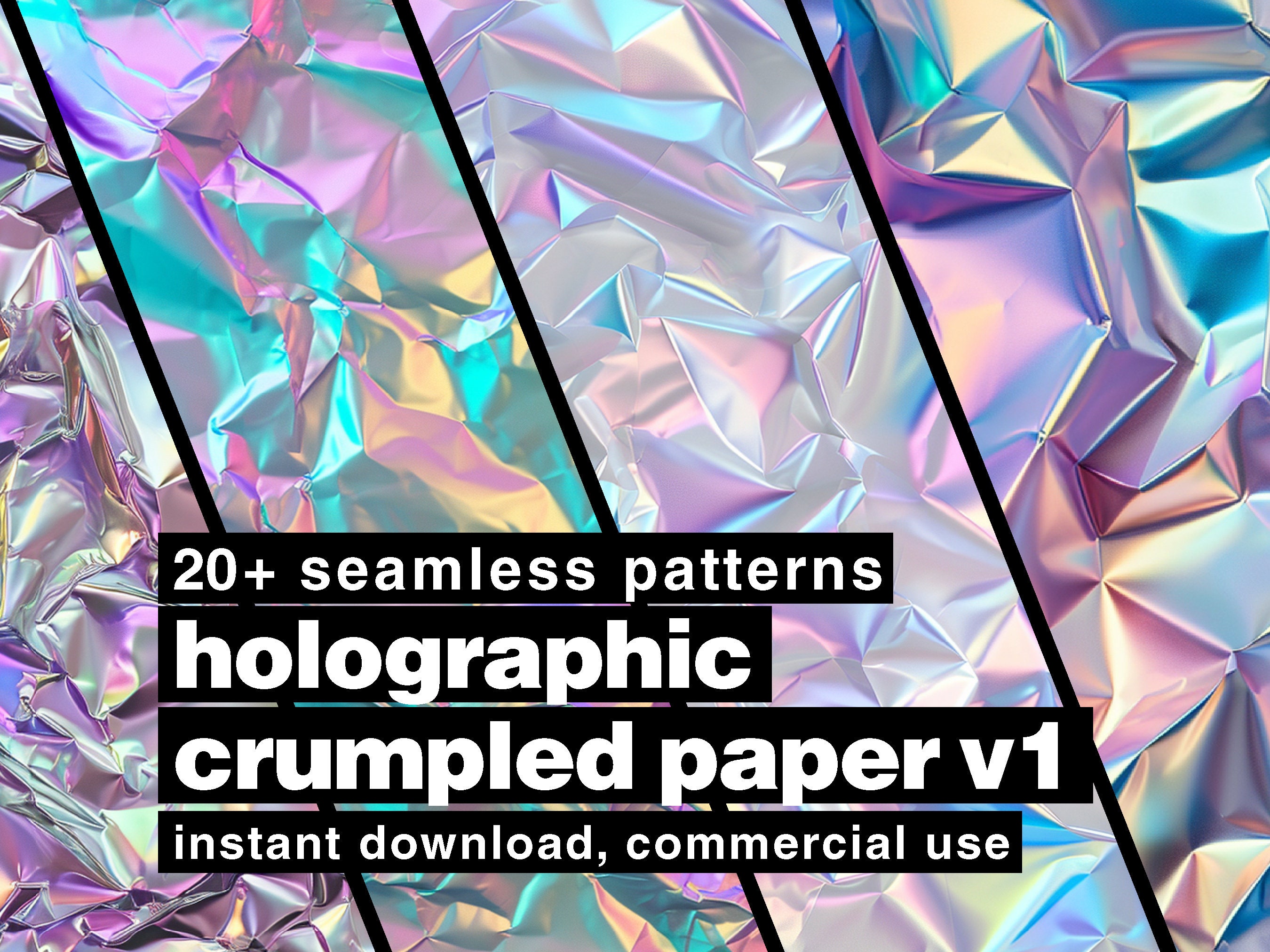 Crumpled Holographic Paper Background Digital Papers Pack Gradient ...