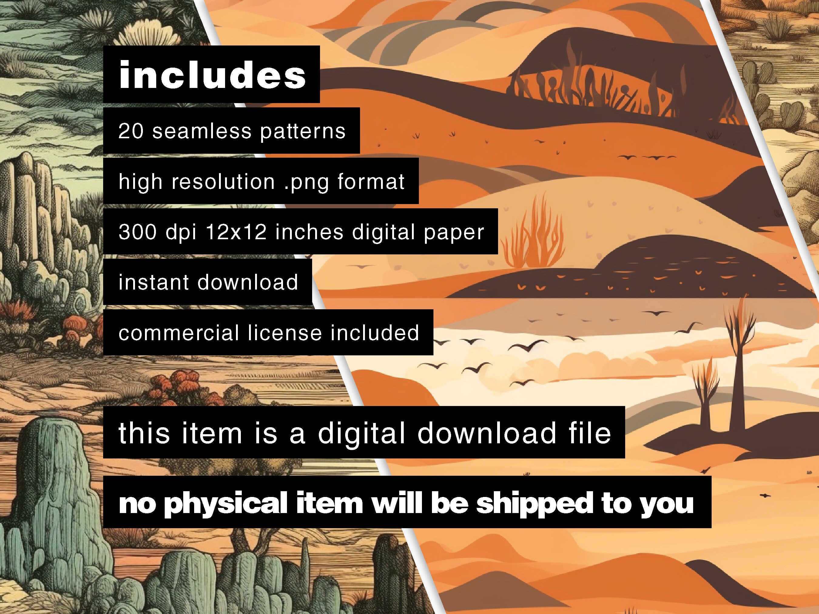 Desert Scene Digital Paper, 20 Landscapes Seamless Patterns, Trendy ...