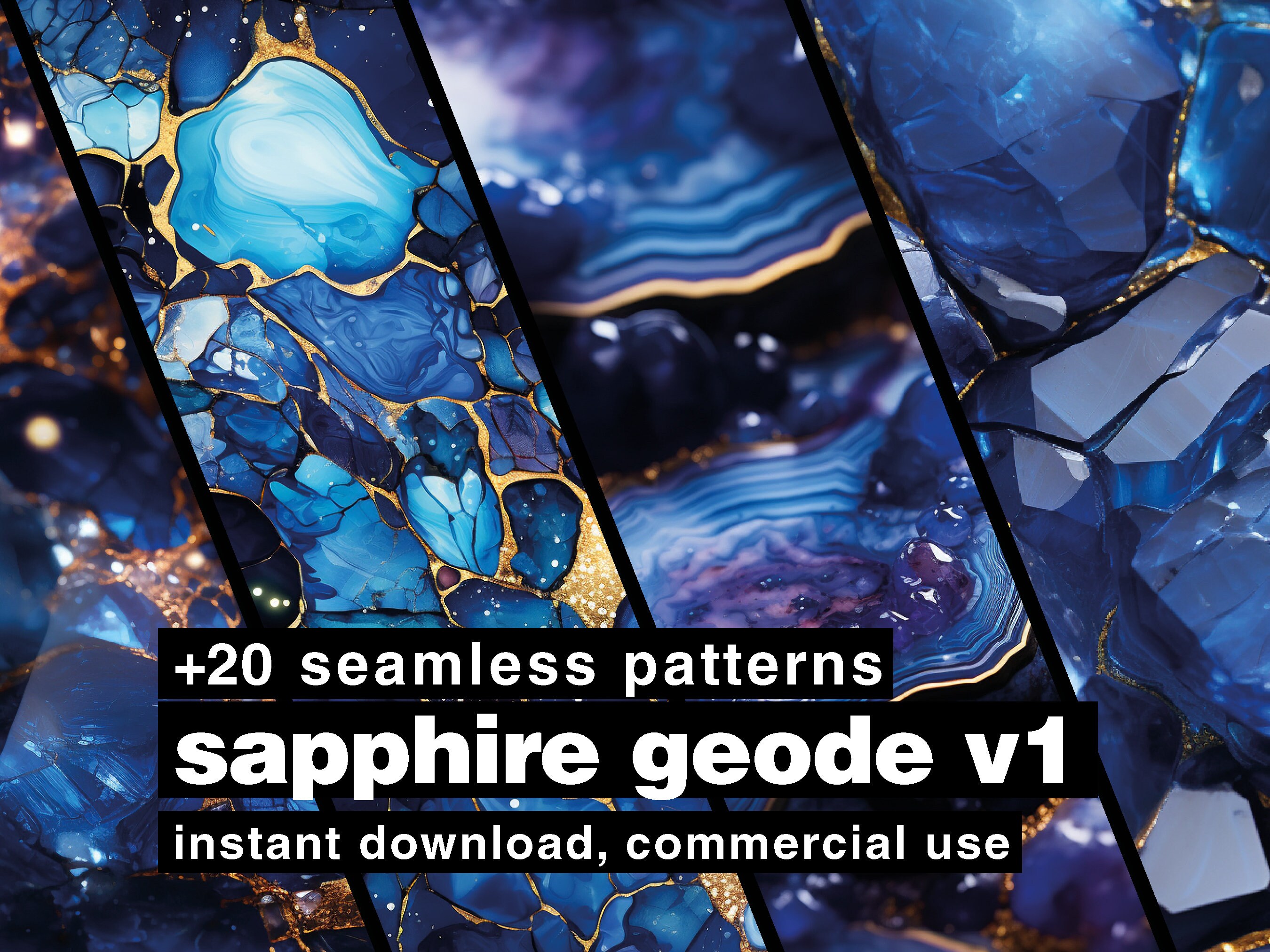 Sapphire Geode Digital Papers, Blue Mineral Agate Seamless Pattern ...