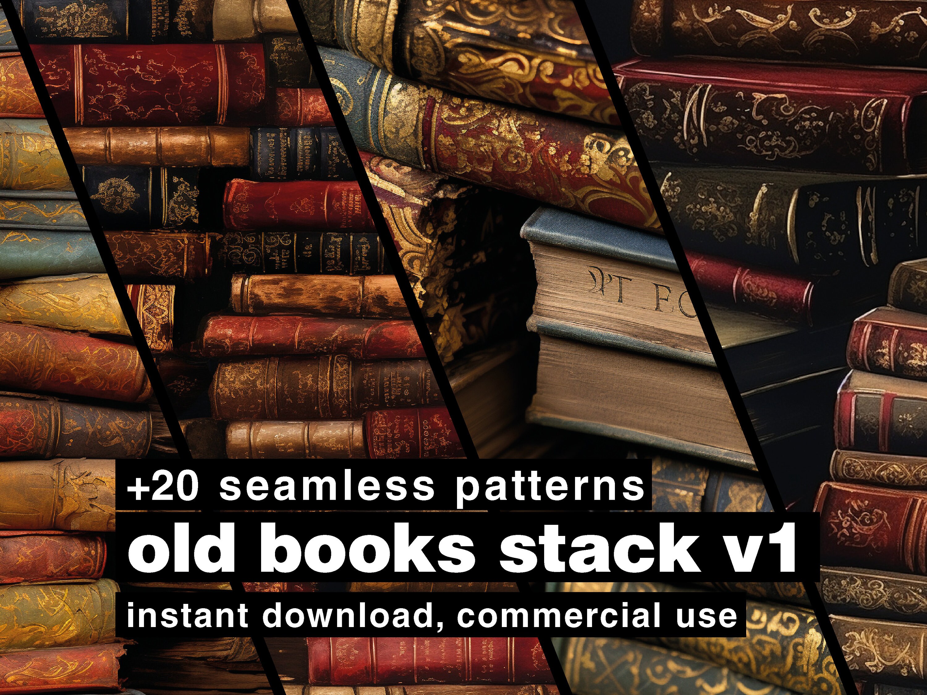 Old Books Stack Digital Paper Ancient Library Seamless Pattern Designs ...