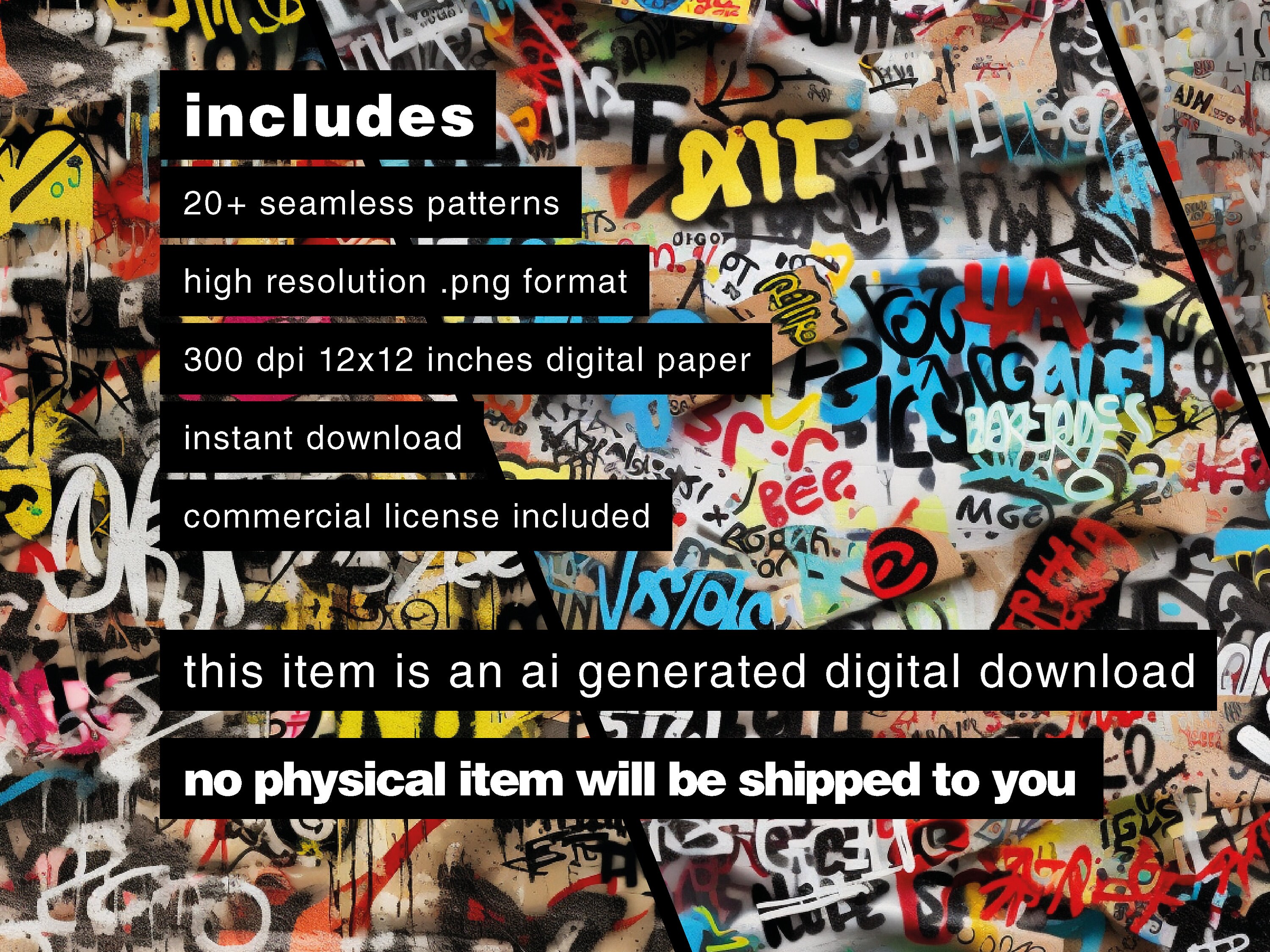 Old School Graffiti Digital Paper Street Art Seamless Pattern American ...