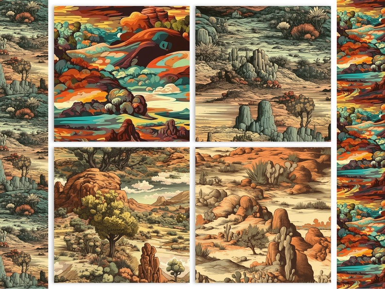 Desert Scene Digital Paper, 20 Landscapes Seamless Patterns, Trendy ...