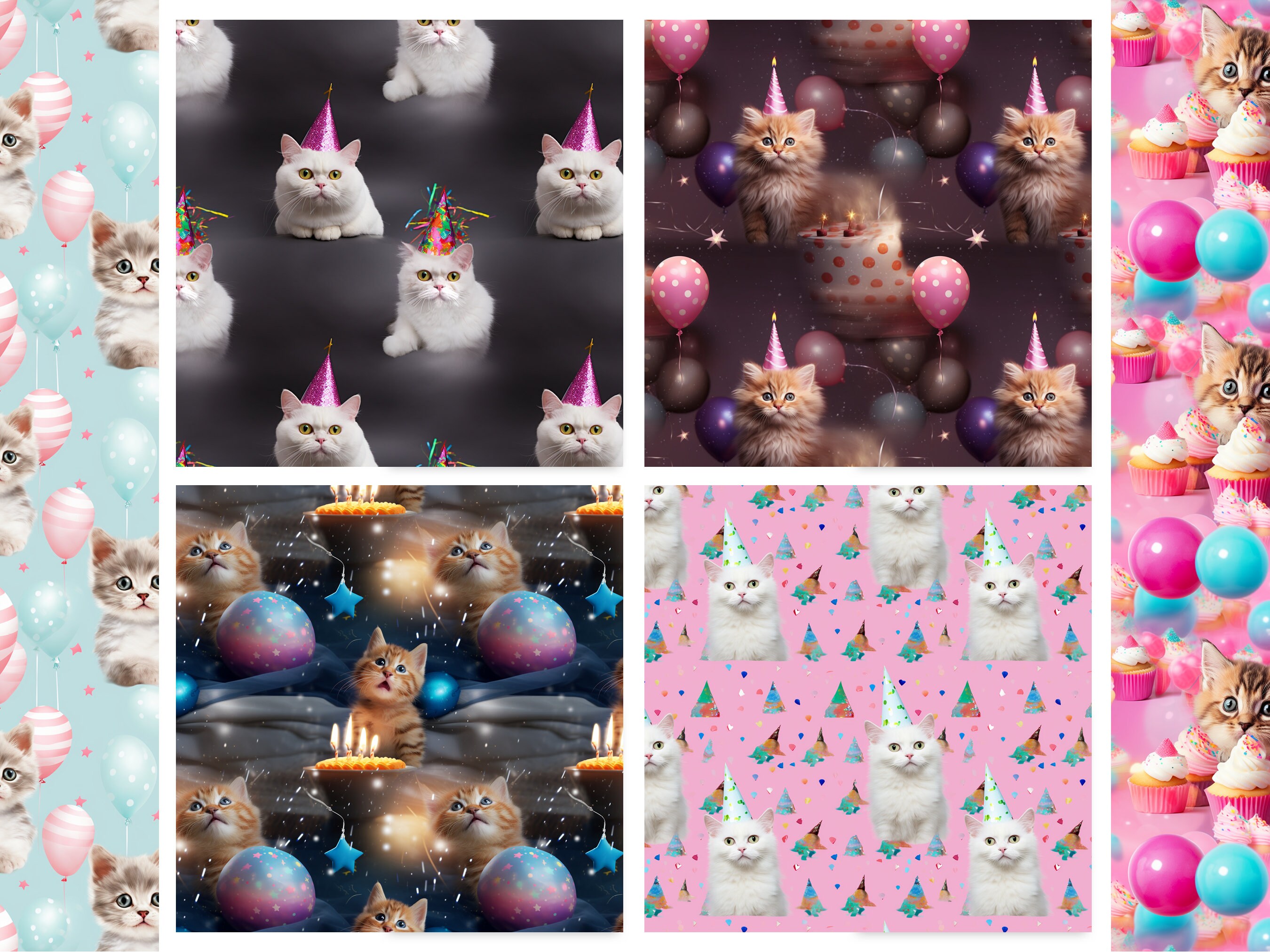 Happy Birthday Cats Digital Paper Funny Seamless Patterns High Quality ...