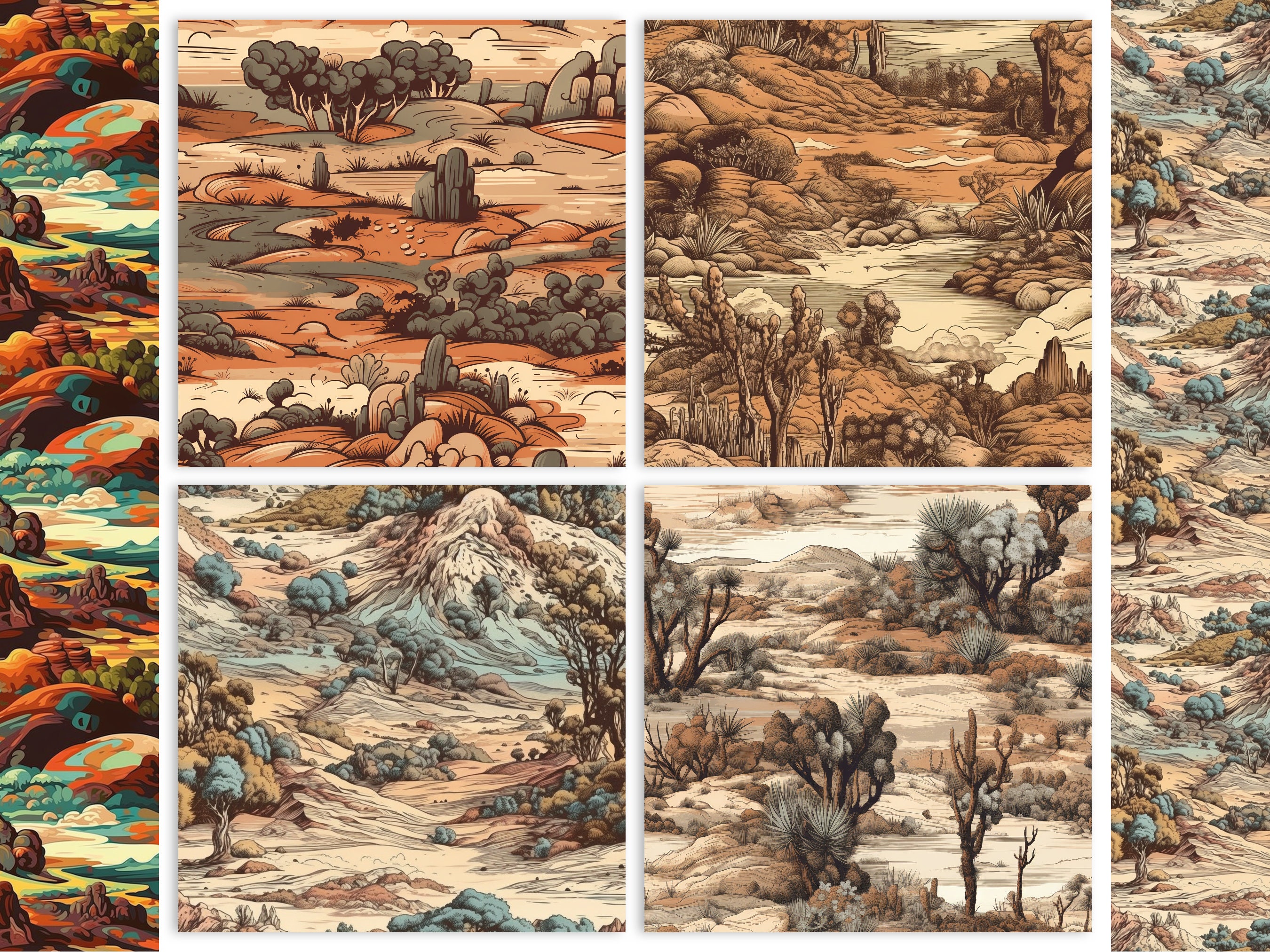 Desert Scene Digital Paper, 20 Landscapes Seamless Patterns, Trendy ...