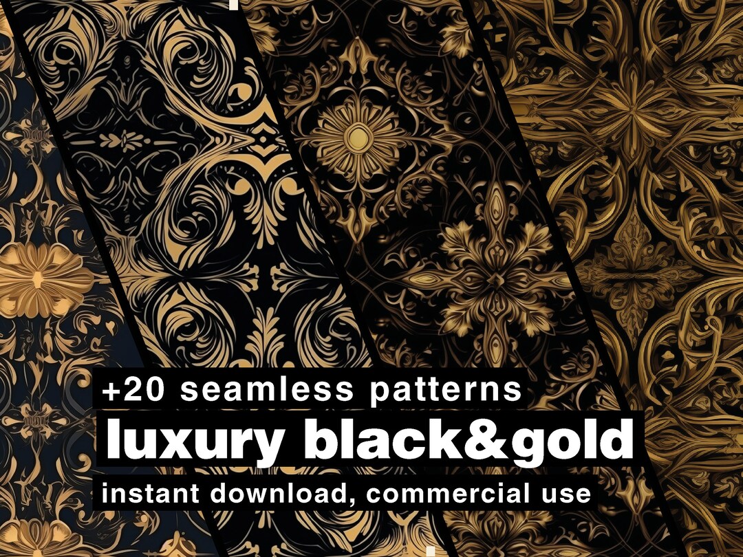Luxury Gold and Black Digital Paper, +20 Victorian Seamless Patterns ...