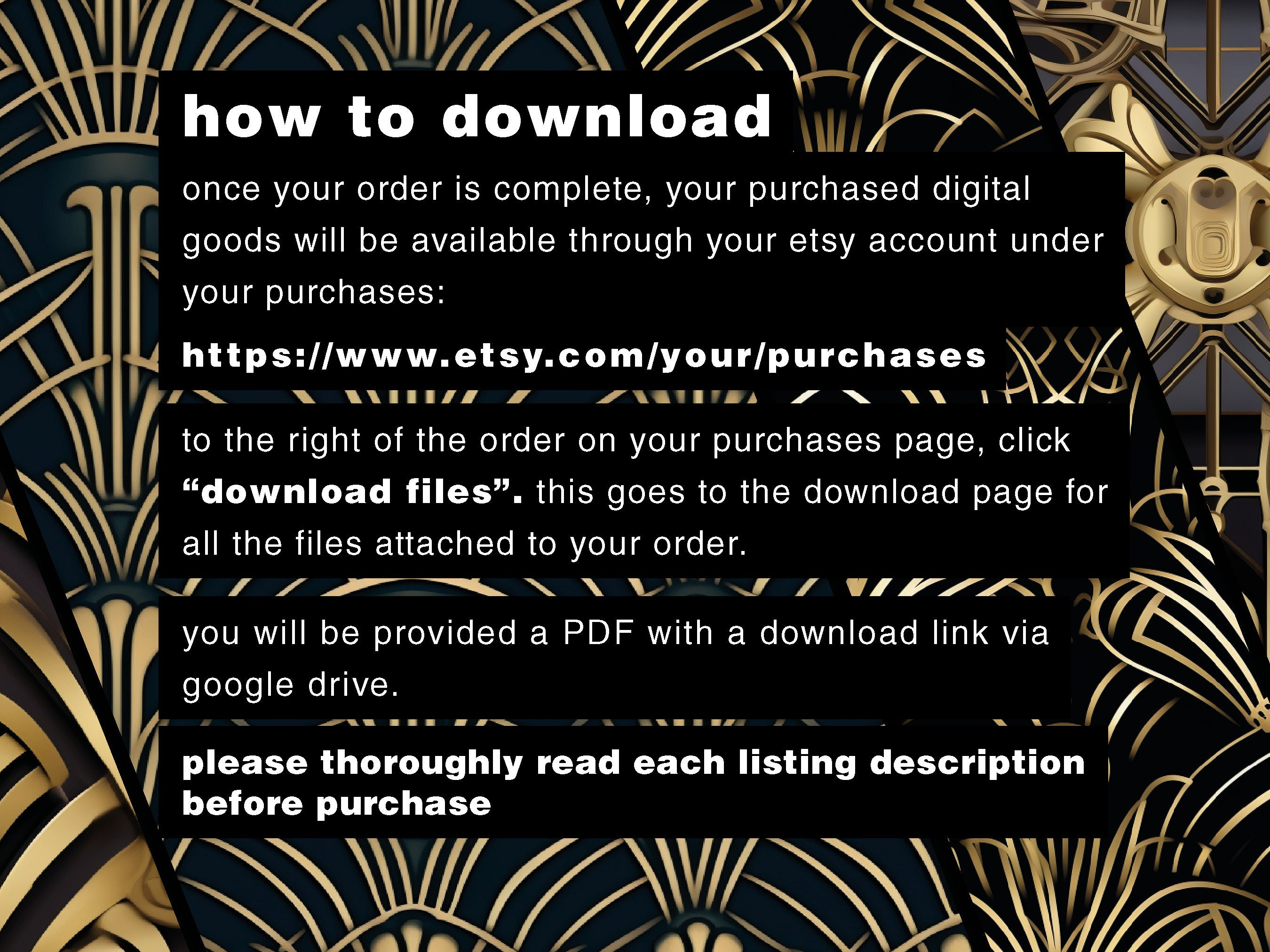 Art Deco Black and Gold Digital Papers Golden Luxury Seamless - Etsy