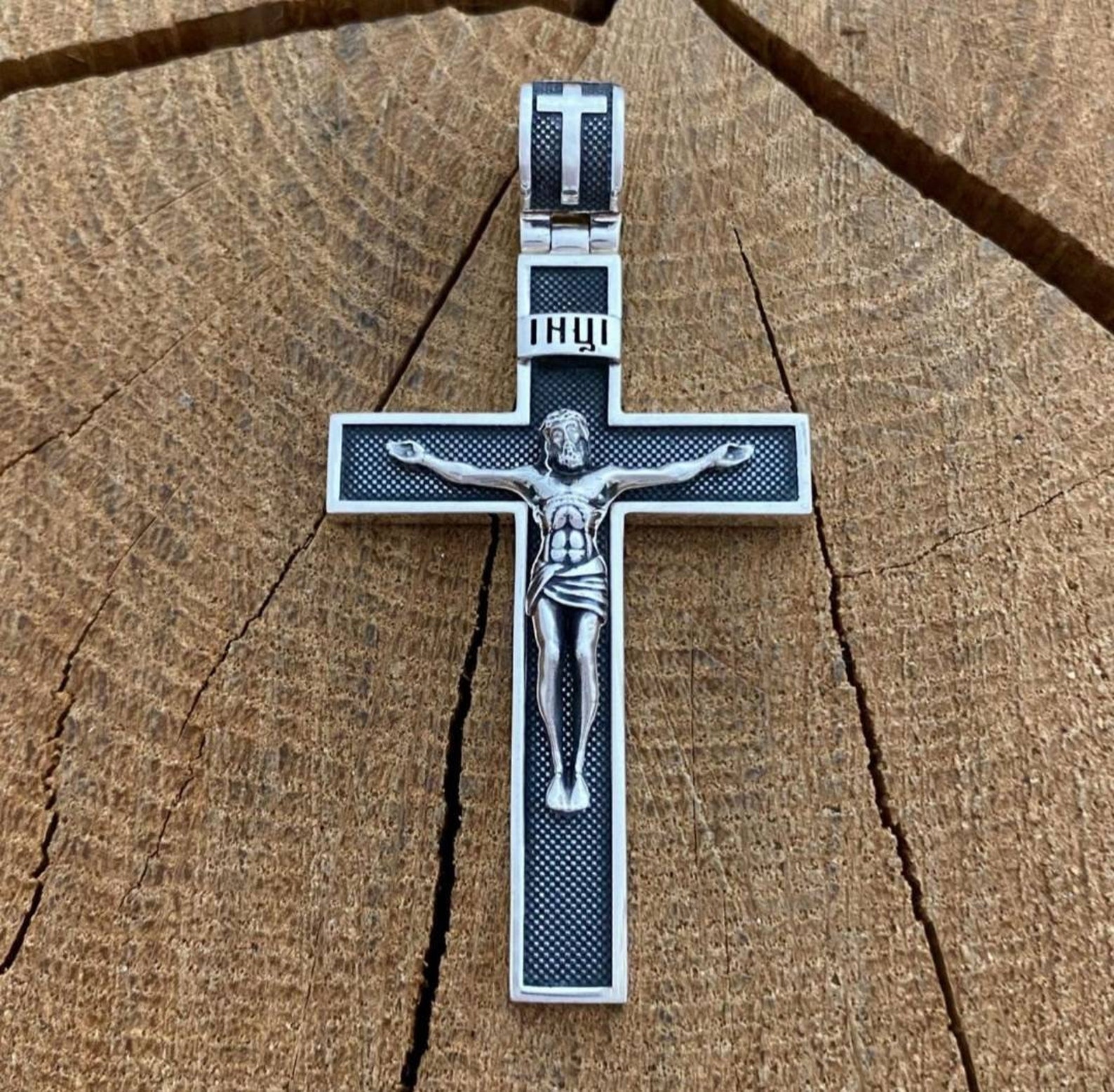 Blackened 925 Sterling Silver Orthodox Cross Pendant With Crucifixion ...