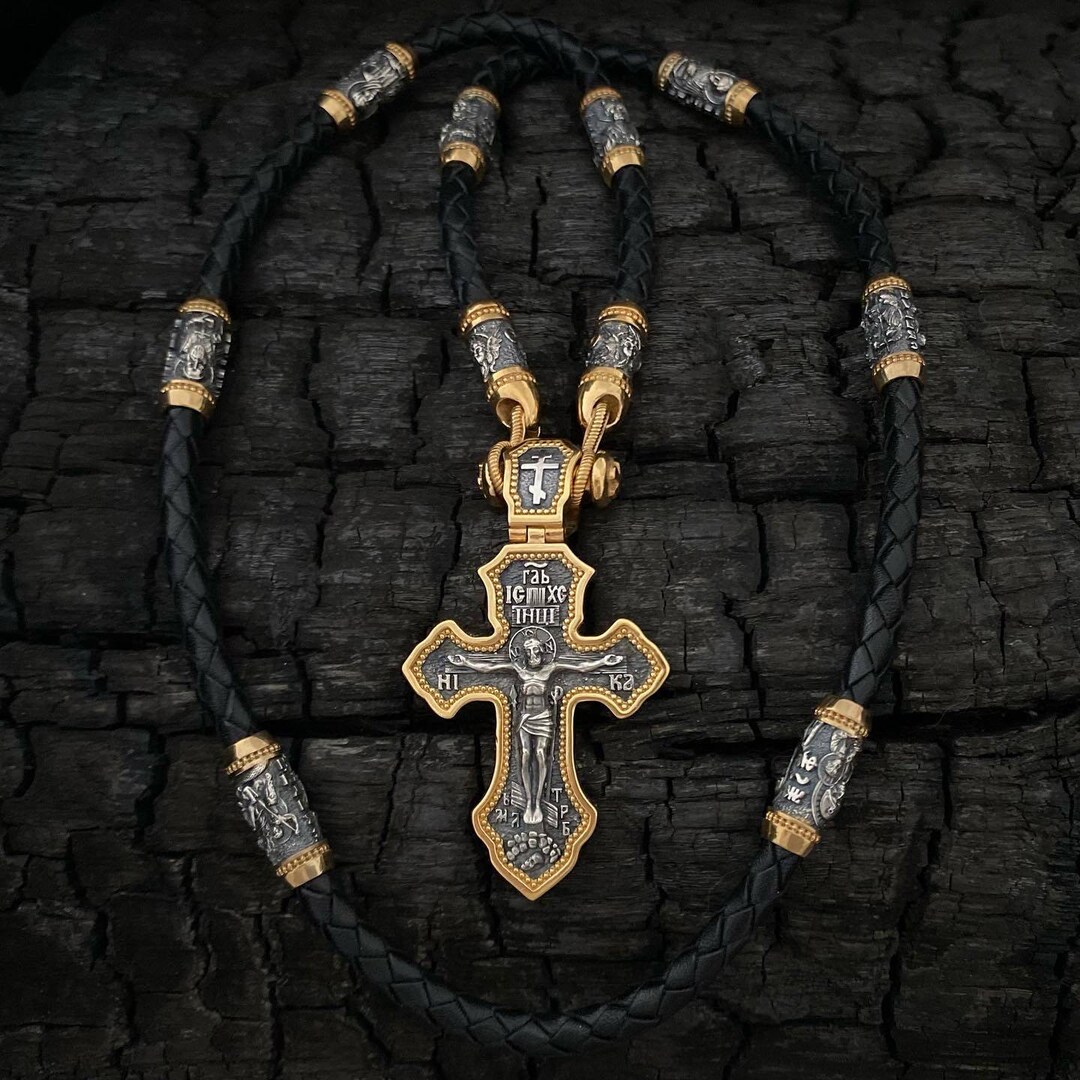Leather Lace With Orthodox 24K Gold-plated Inserts and the Cross With ...