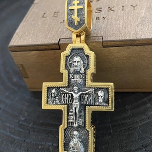 Blackened 24К Gold Plated 925 Sterling Silver Orthodox Cross With Faces ...