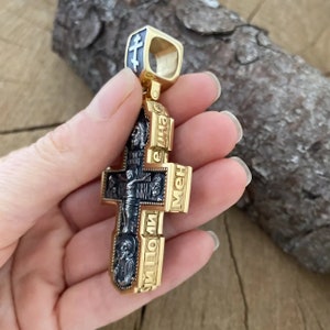 Blackened 24К Gold Plated 925 Sterling Silver Orthodox Cross With Faces ...