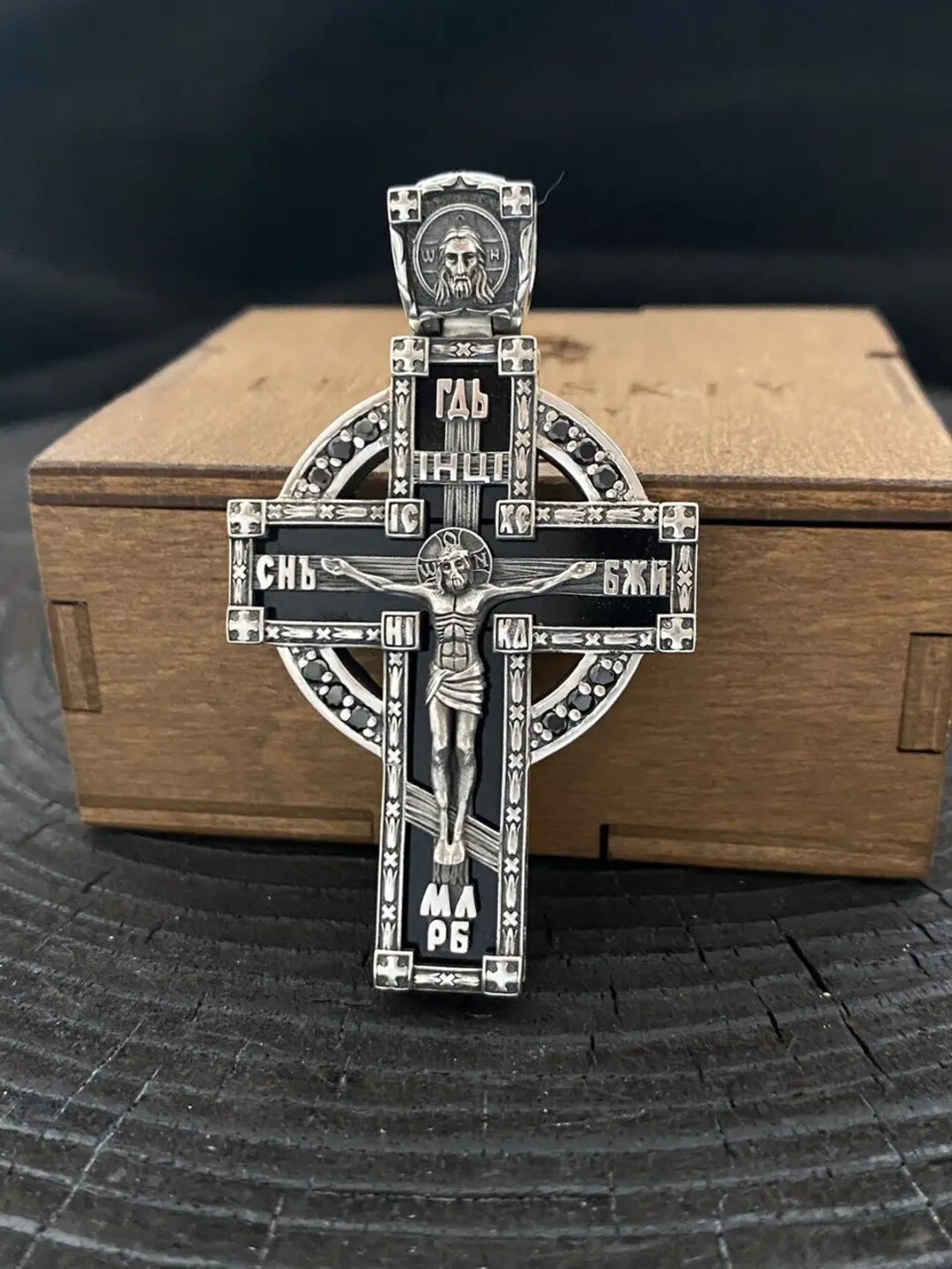 Handmade 925 Sterling Silver Orthodox Cross Pendant With Onyx and Black ...