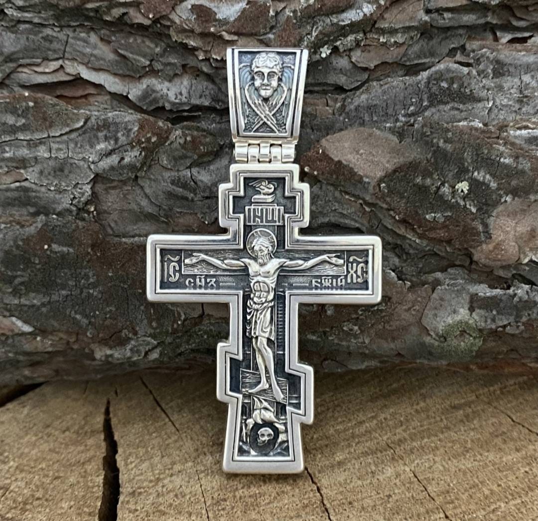 Blackened 925 Sterling Silver Orthodox Cross Crucifixion of Christ ...
