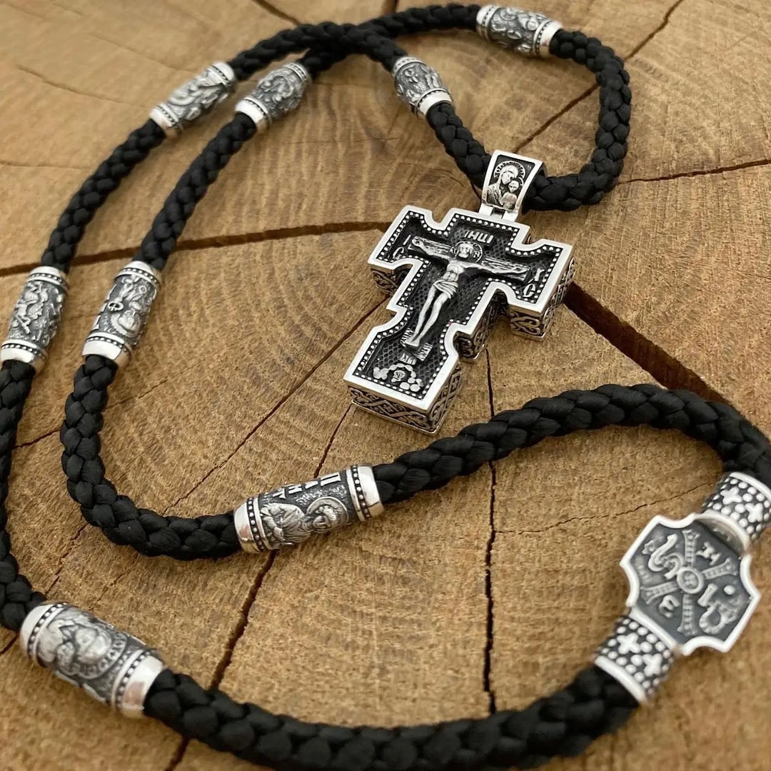 Orthodox Silk Cord With a Blackened 925 Sterling Silver Cross and ...