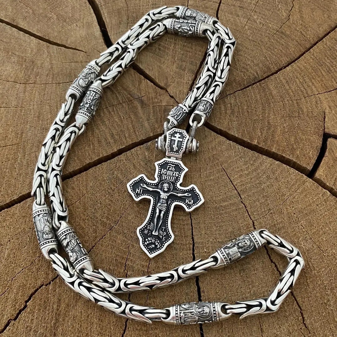 Men's 925 Silver Orthodox Cross With St. Nicholas the Wonderworker on a ...