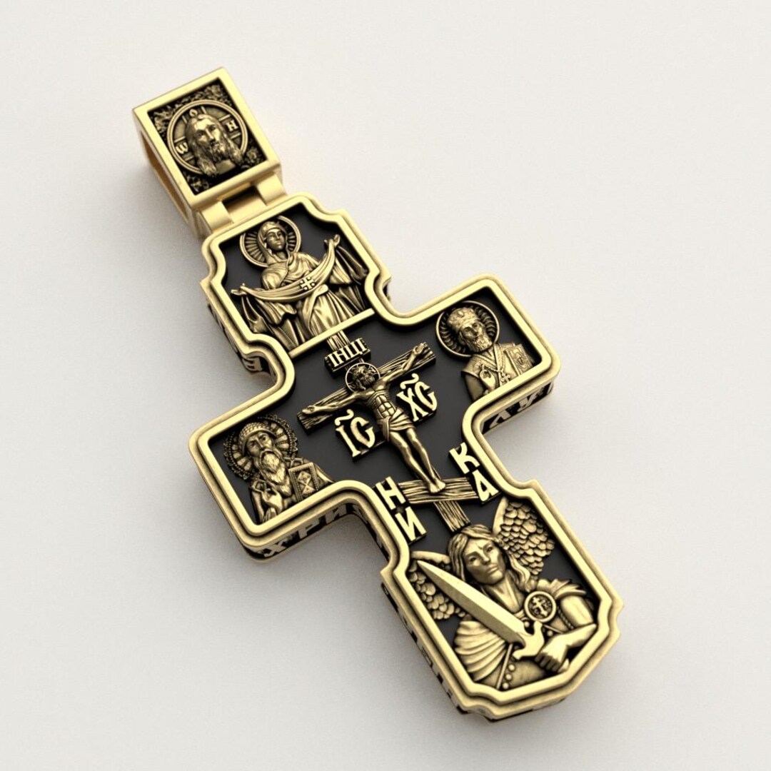 14K Gold Plated 585 Gold Orthodox Cross Pendant With Blackening ...