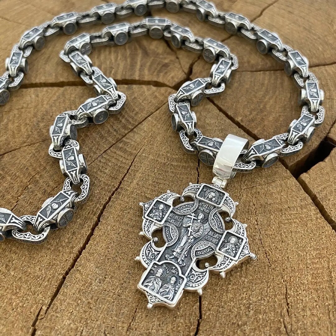 Silver 925 Orthodox Chain "save and Preserve" With Filigree Links and a ...