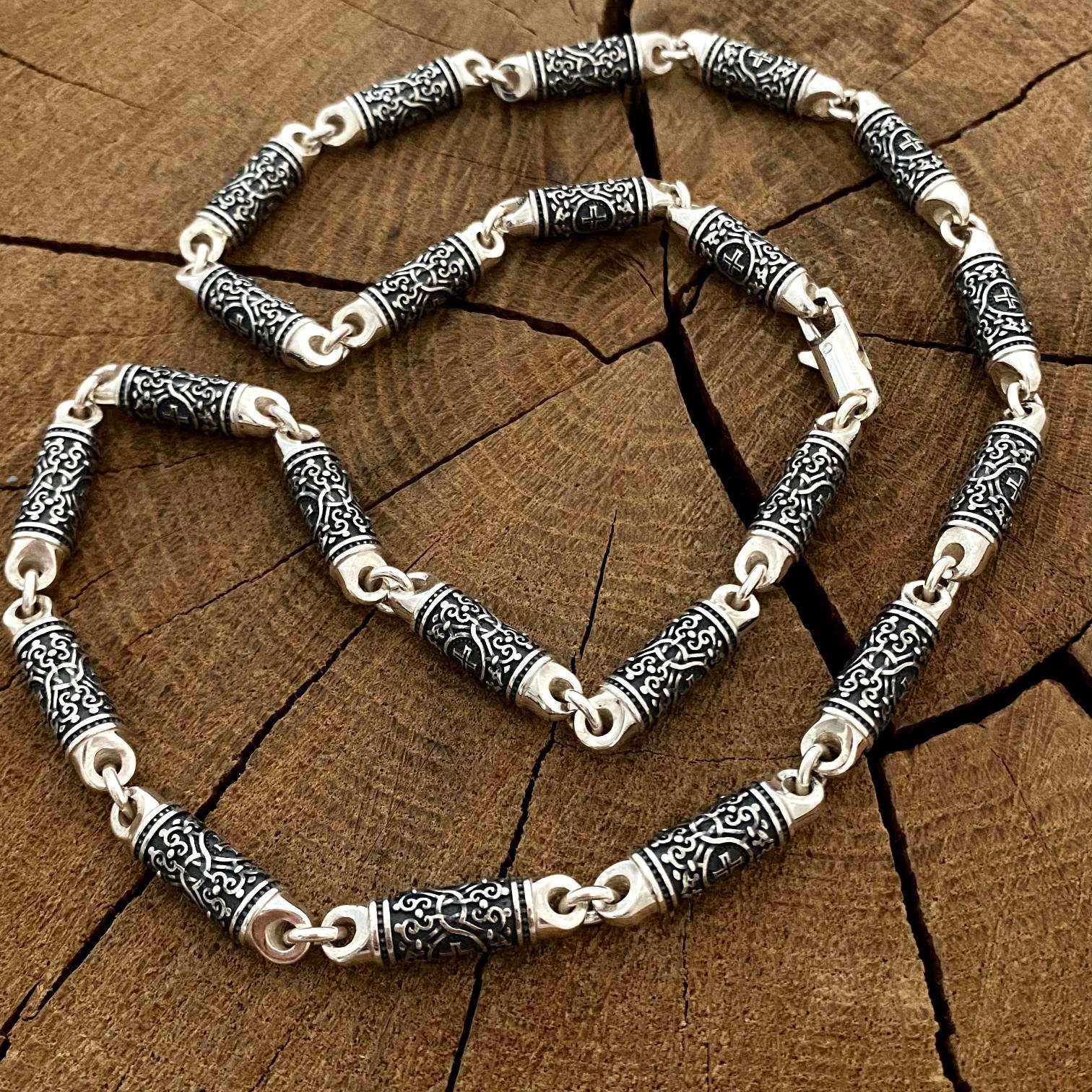 Silver Chain With Pattern Silver Men's Chain Oxidized - Etsy