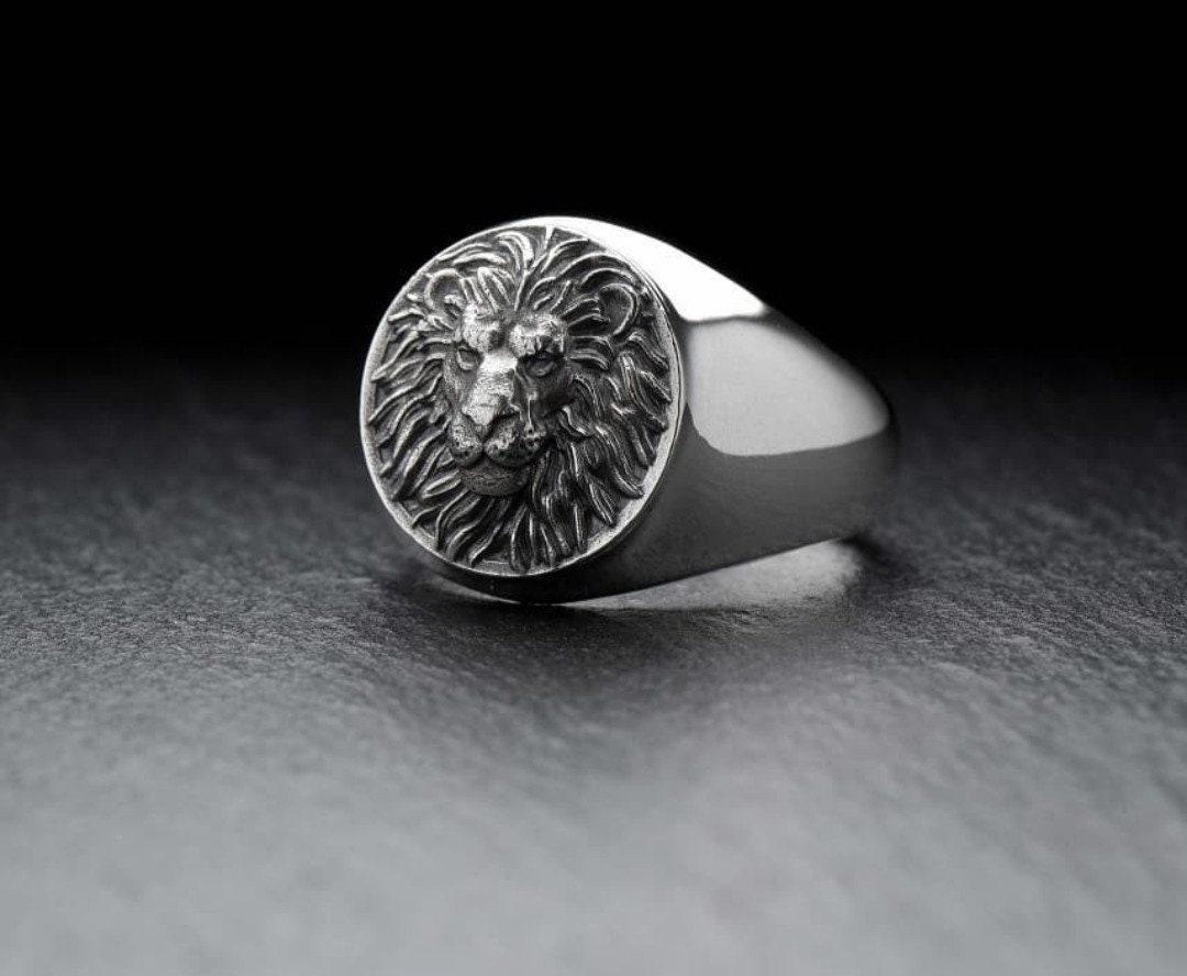 Men Silver Lion Ring Men Lion Head Ring Signet Silver Lion - Etsy