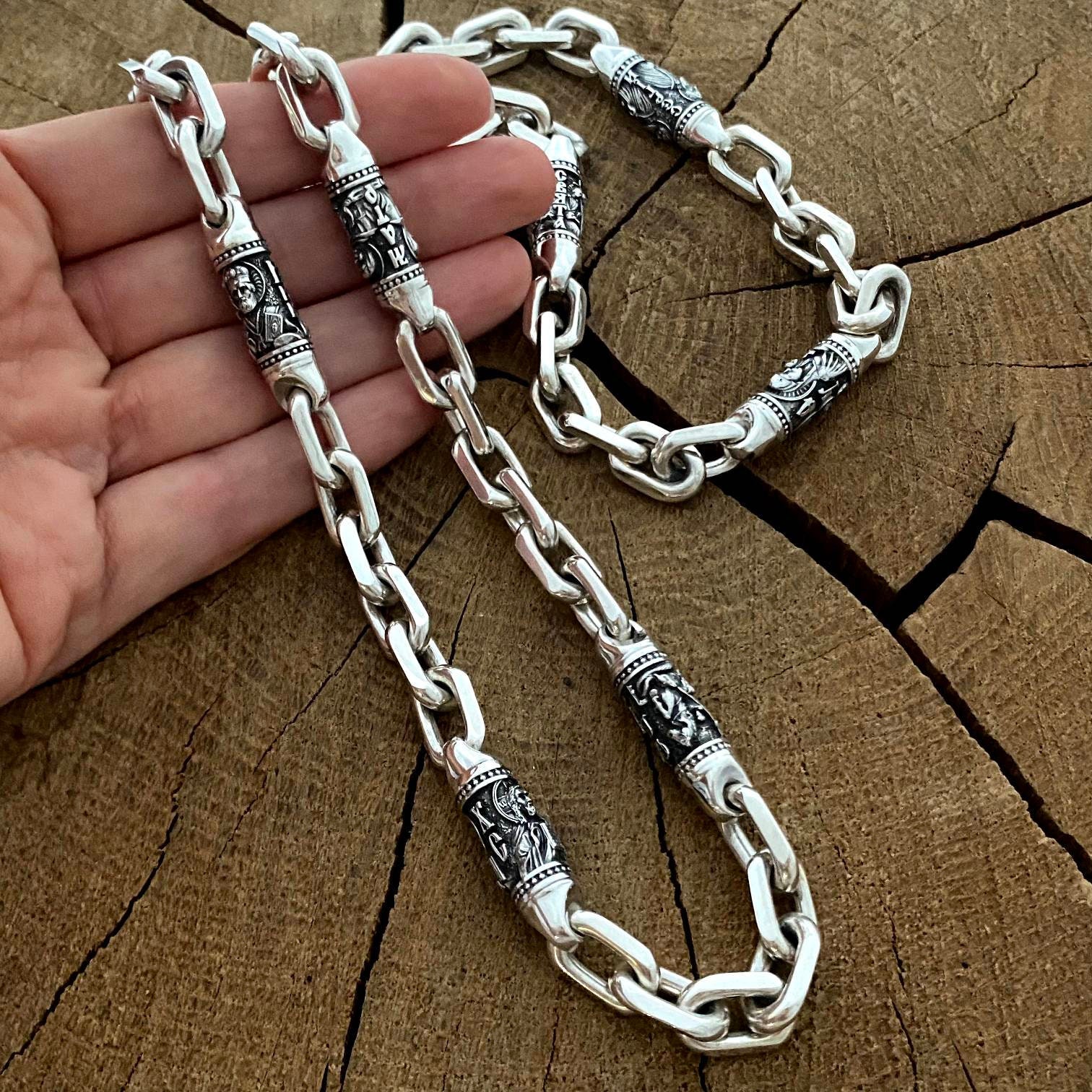 Silver Chain Anchor Chain With Inserts Depicting Faces of - Etsy UK