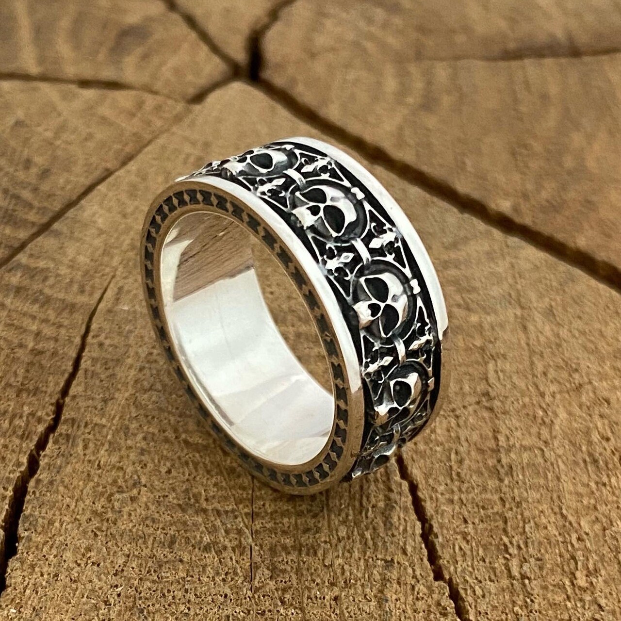 Skull With Hand Skeleton Handmade Sterling Silver Ring, Skull Gothic ...