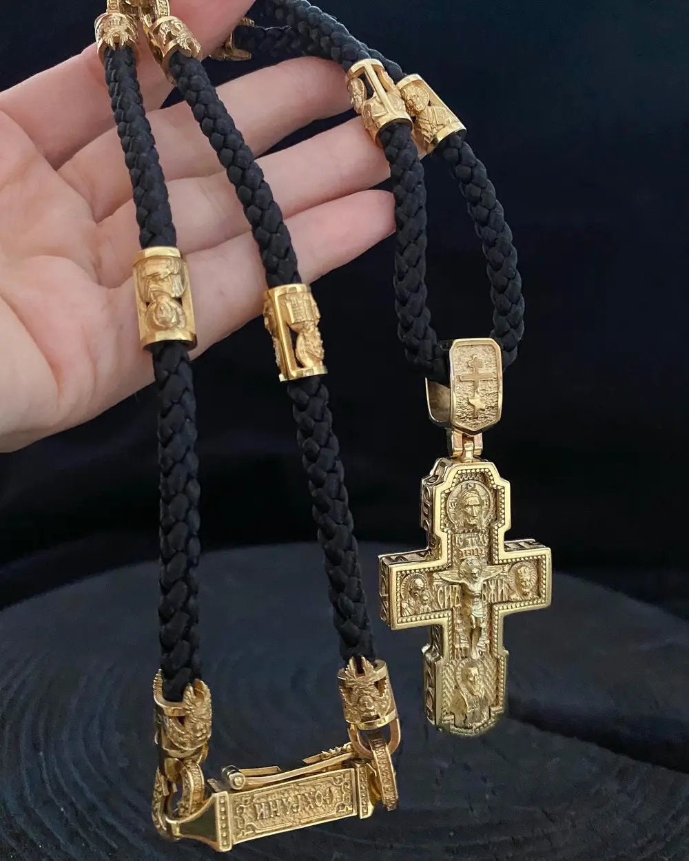 Set 24K Gold Plated 925 Sterling Silver Cross on a Silk Cord With ...