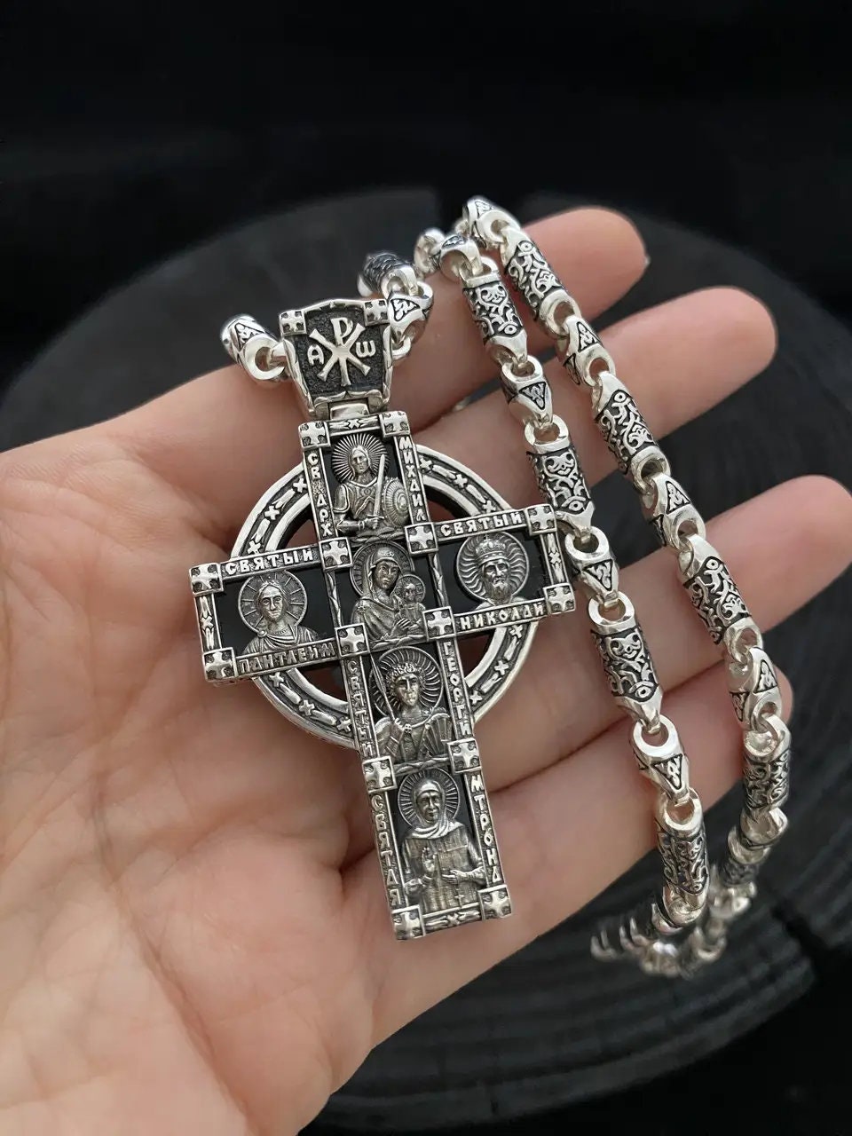 Handmade 925 Sterling Silver Chain and Pendant Orthodox Silver Cross ...
