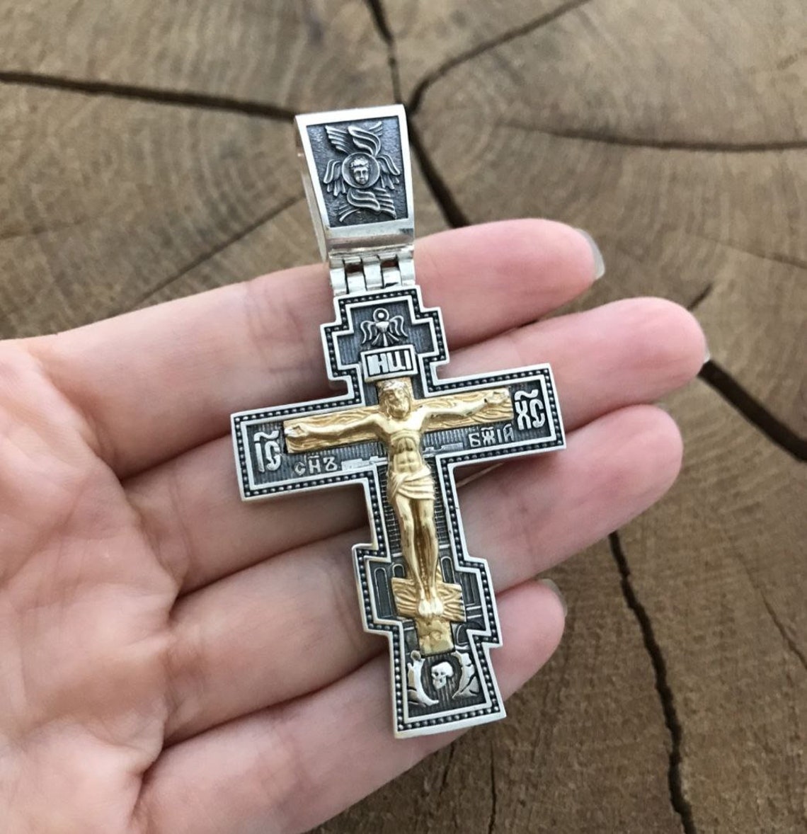 Sterling 925 Silver Orthodox Cross With 24К Gold Plated Crucifix of ...