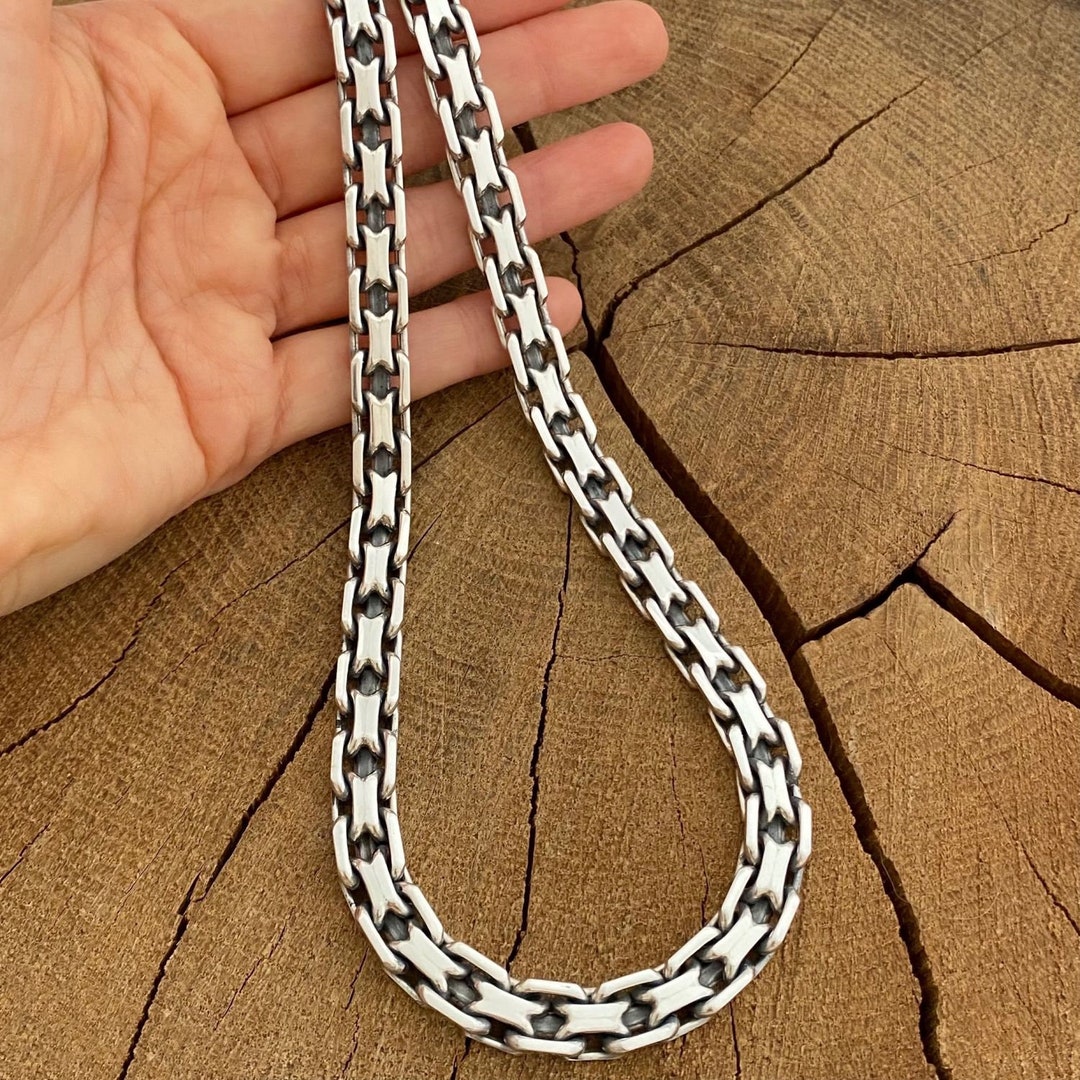 Silver Men's Chain Double Anchor Silver Men's Chain Oxidized Byzantine ...