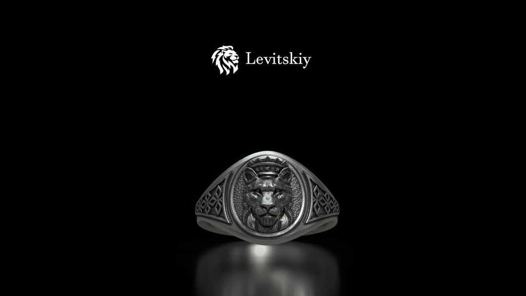 Silver Lioness Ring, Men Lioness Head Ring, Signet Silver Lion Ring ...