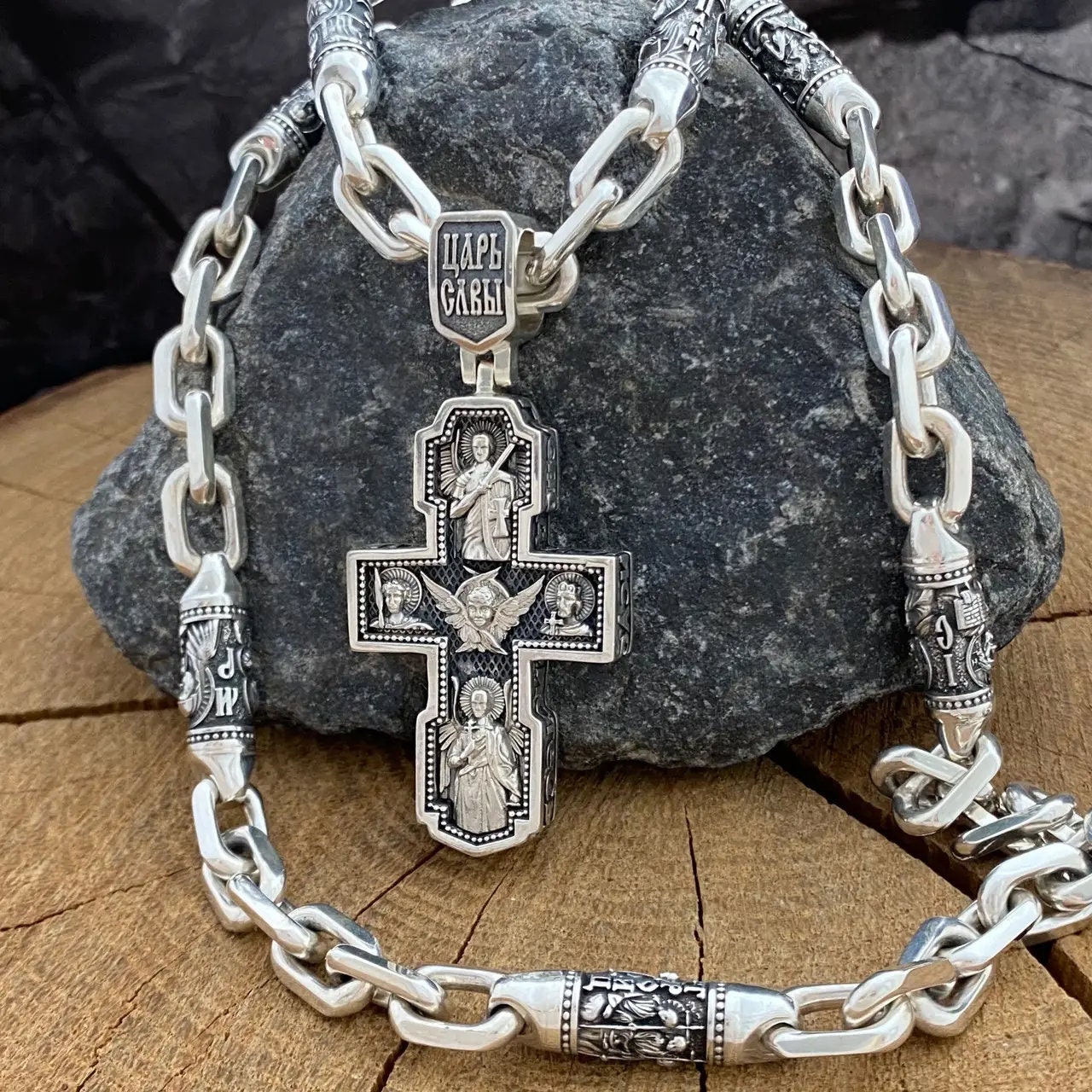 Silver 925 Anchor Chain With 8 Orthodox Inserts Depicting the Faces of ...