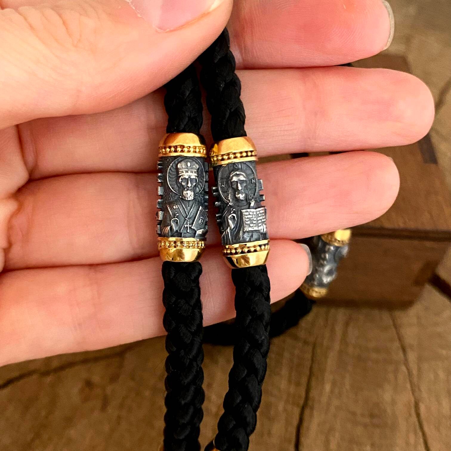 Silk Lace With Orthodox 24K Gold Plated 925 Silver Inserts and Pendant ...