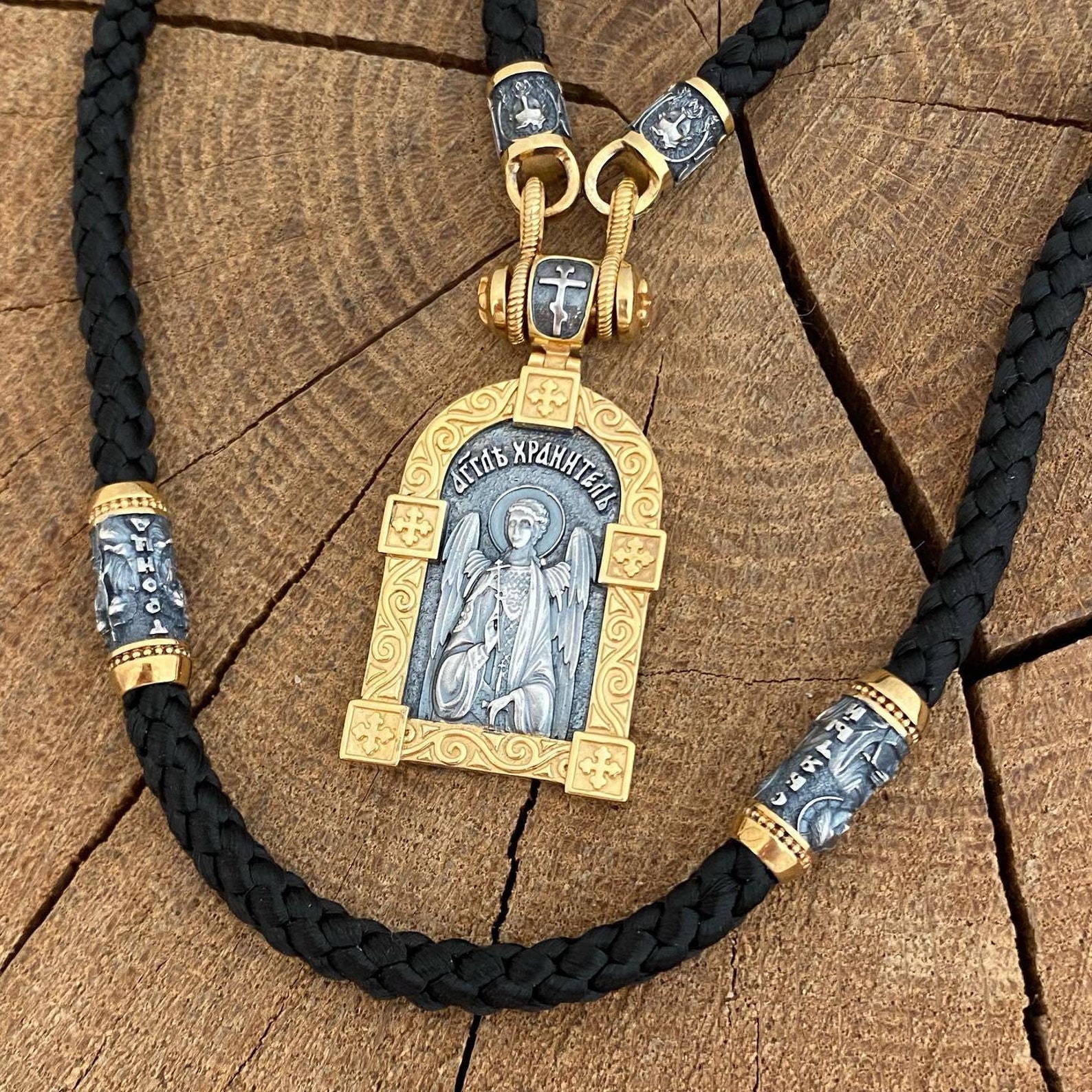 Silk Lace With Orthodox 24K Gold Plated 925 Silver Inserts and Pendant ...