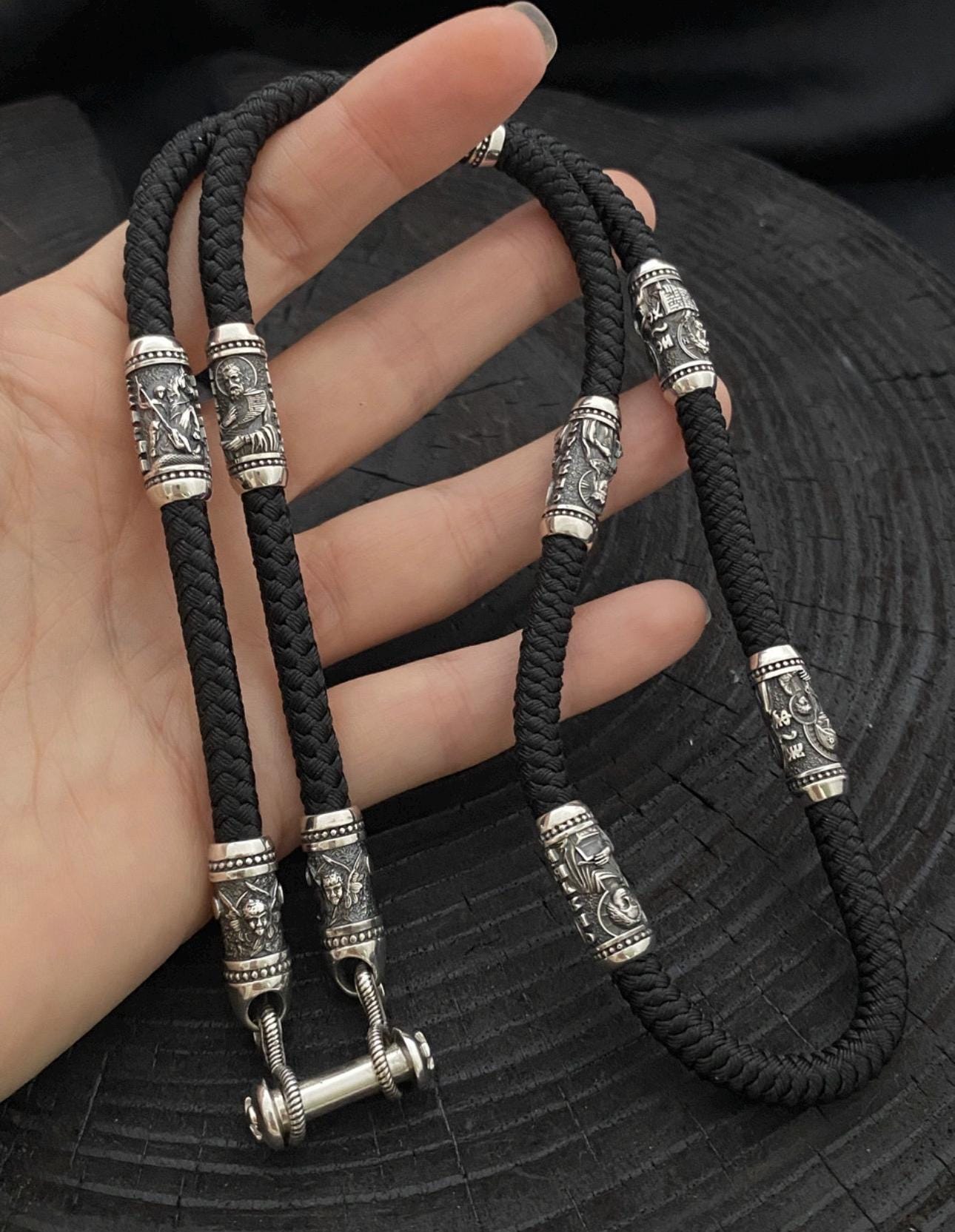 Silk Cord With 925 Sterling Silver Inserts and Carabiner Lock ...