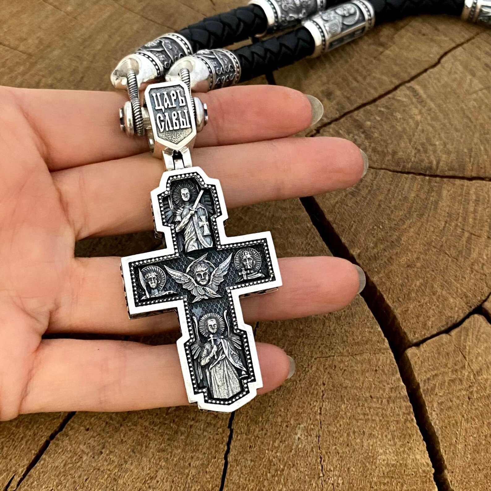 Orthodox Leather Lace With Blackened Sterling 925 Silver Inserts and a ...