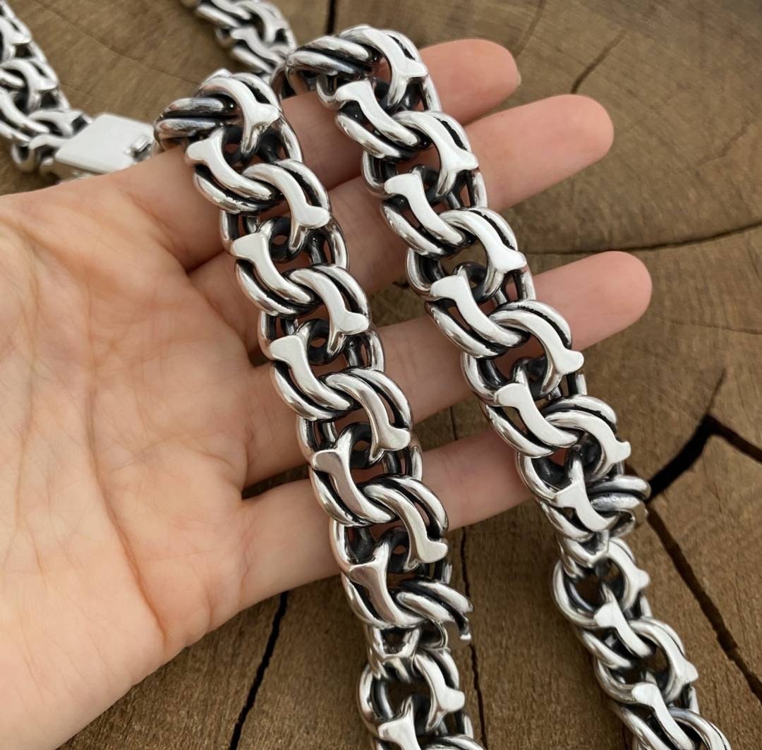 Kharkov Bismarck Silver Men's Chain Oxidized Byzantine Chain ,men ...