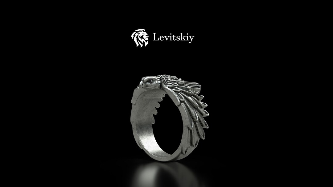 Winged Falcon Handmade Sterling Silver Men Ring, Wild Bird Jewelry ...