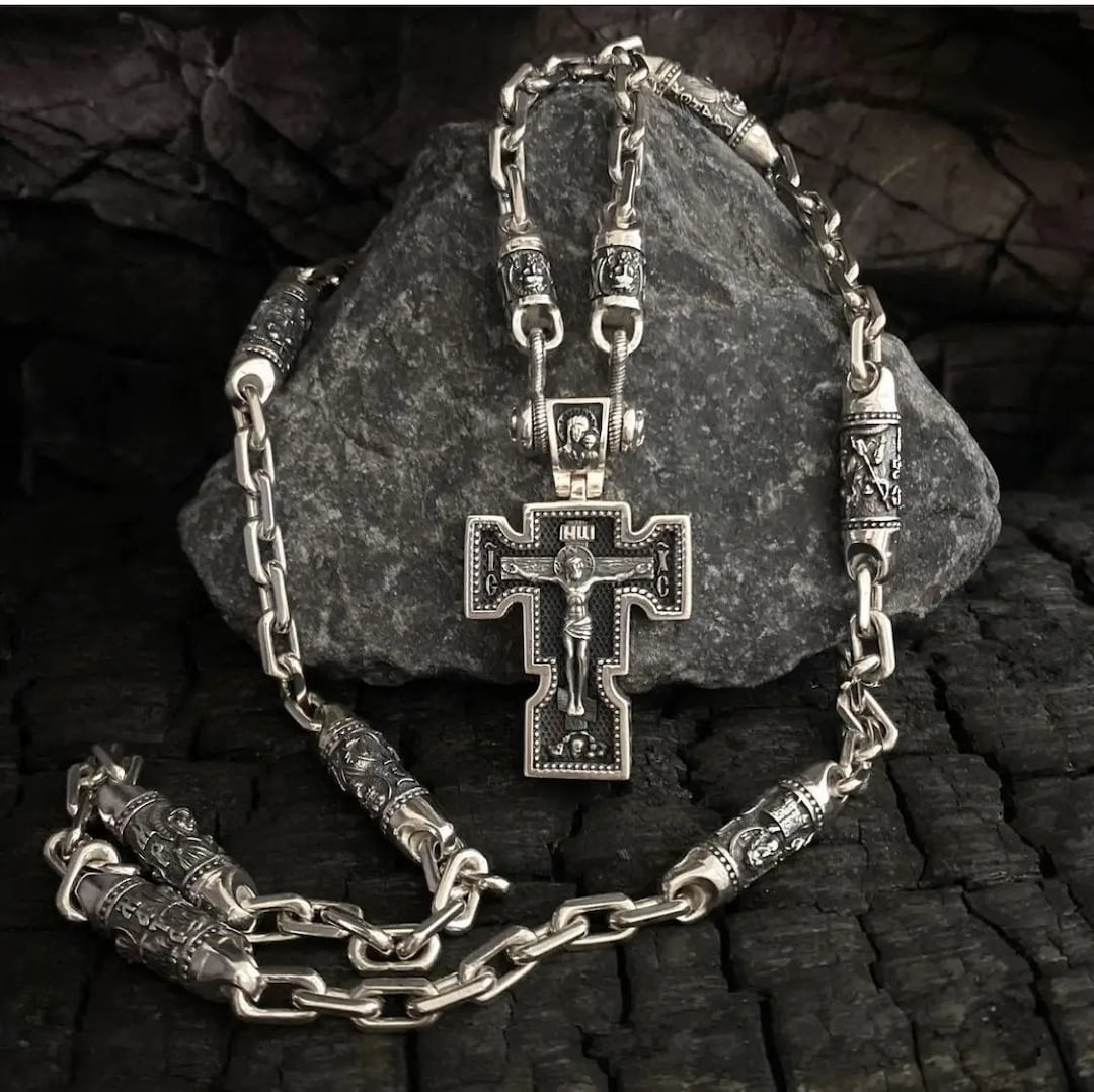 Silver 925 Anchor Chain With the 8 Faces of Saints and a Cross ...