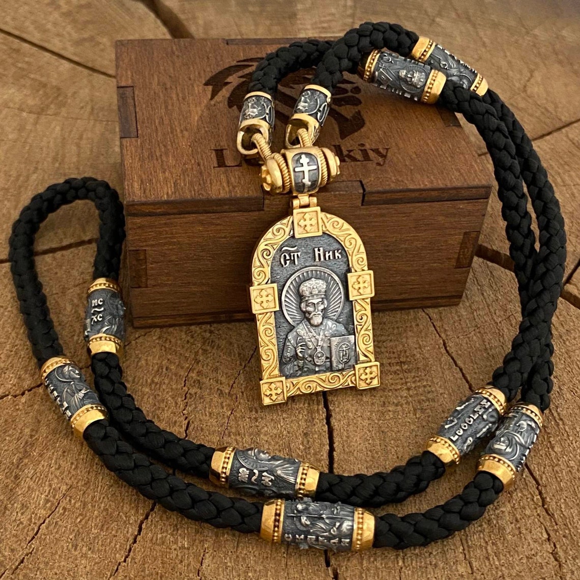 Silk Lace With Orthodox 24K Gold Plated 925 Silver Inserts and Pendant ...