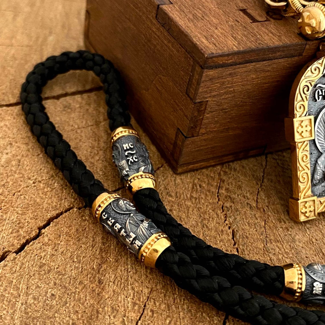 Silk Lace With Orthodox 24K Gold Plated 925 Silver Inserts and Pendant ...