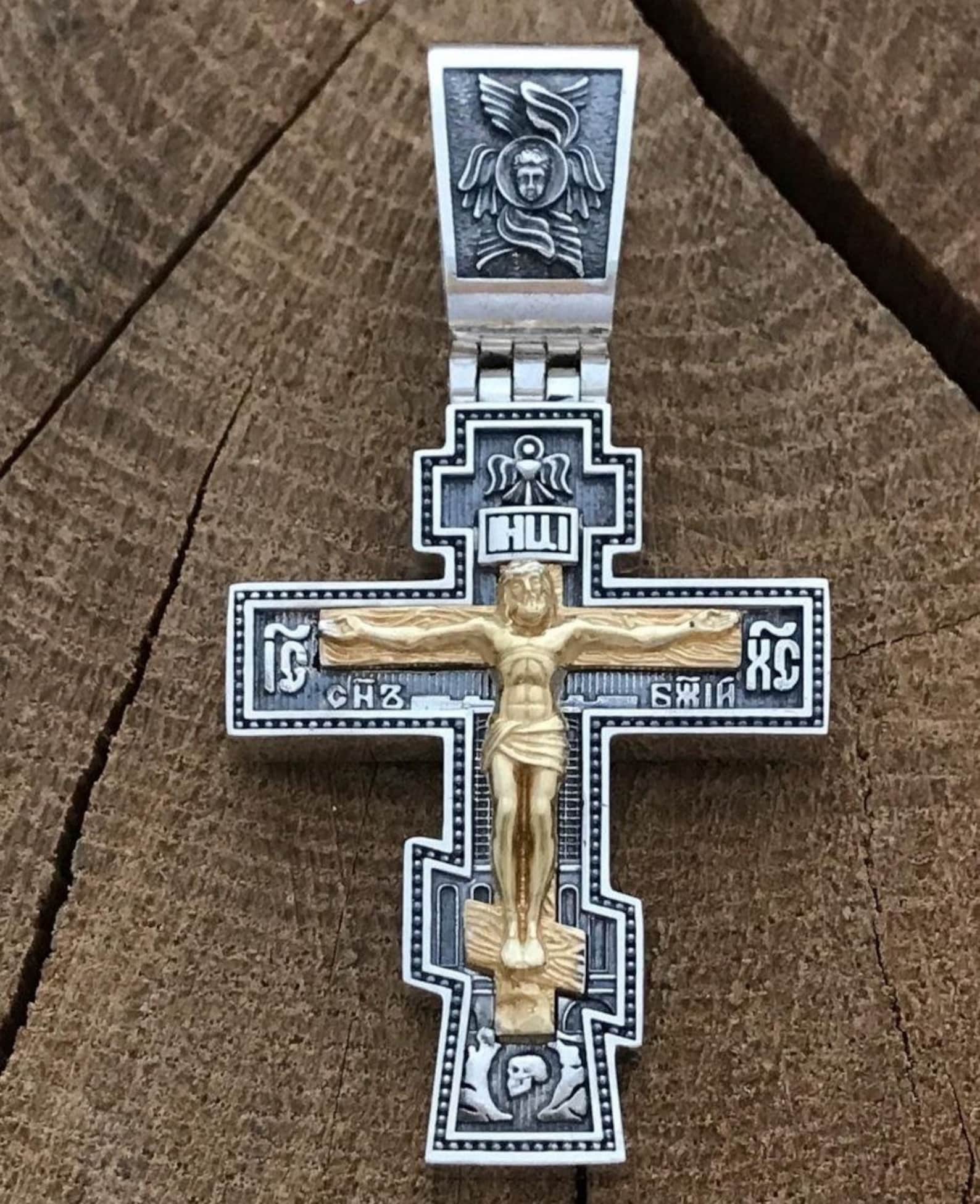 Sterling 925 Silver Orthodox Cross With 24К Gold Plated Crucifix of ...