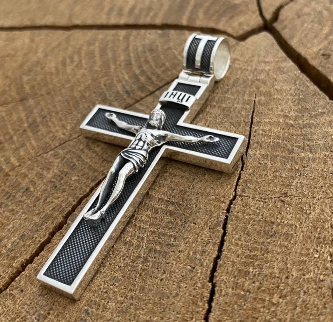 Blackened 925 Sterling Silver Orthodox Cross Pendant With Crucifixion ...