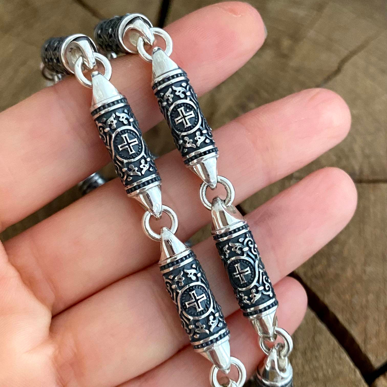 Silver Chain With Pattern Silver Men's Chain Oxidized Byzantine Chain ...