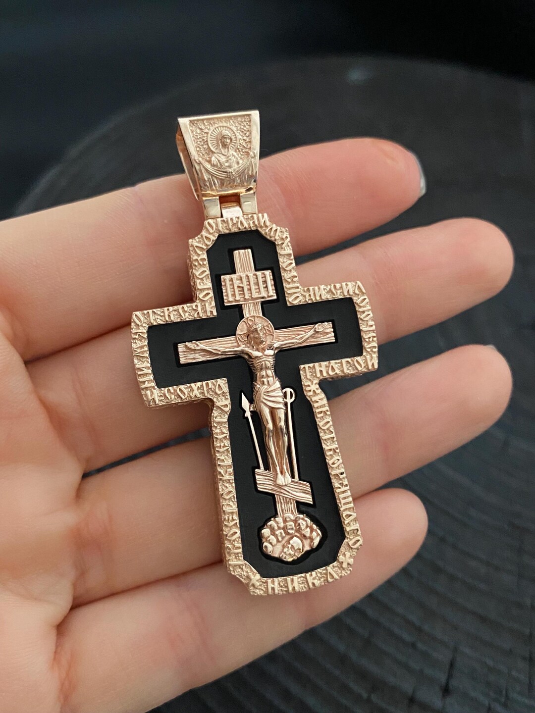 14K Gold Plated 585 Gold Orthodox Cross Pendant With Blackening ...