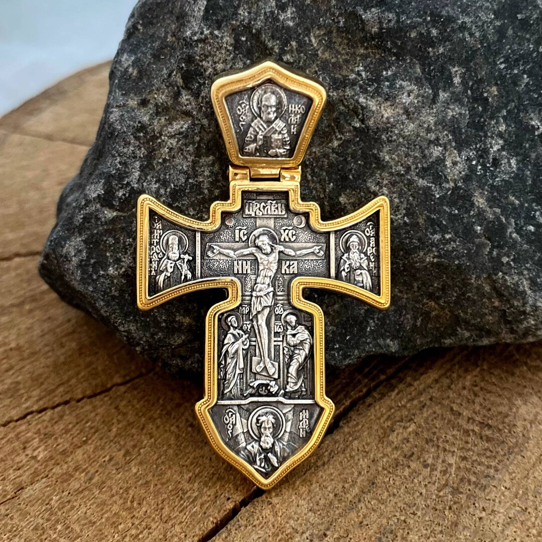 Sterling 925 Silver 24K Gilded Double-sided Cross "crucifixion of ...