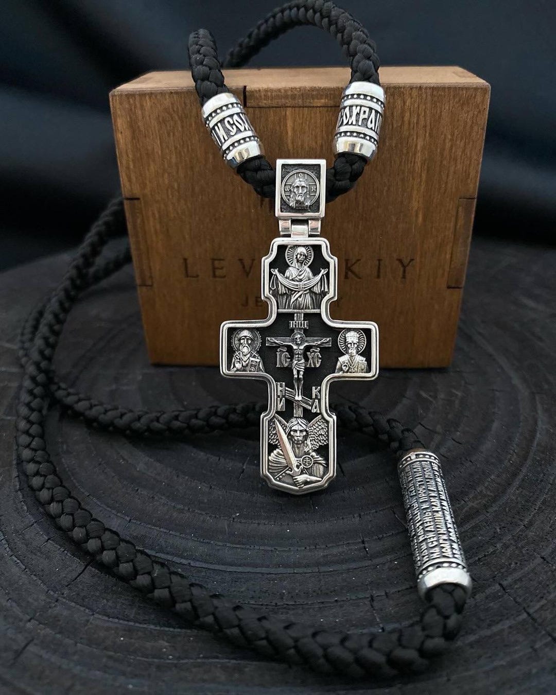 Orthodox Set Cross With Ebony Insert on a Lavsan Cord With Blackened ...